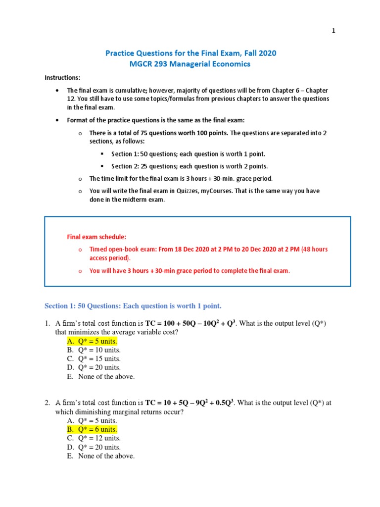Practice Multiple-Choice Questions For The Final Exam (Fall 2020) | PDF ...