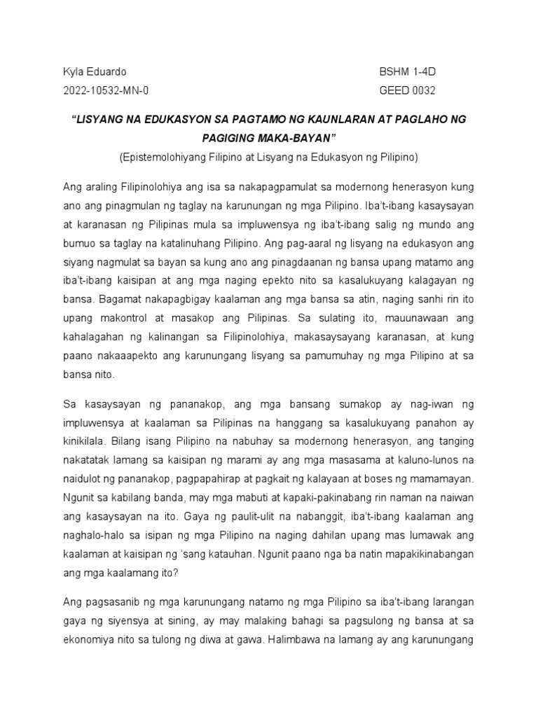 Filipinolohiya (Pinal Na Kahingian) | PDF