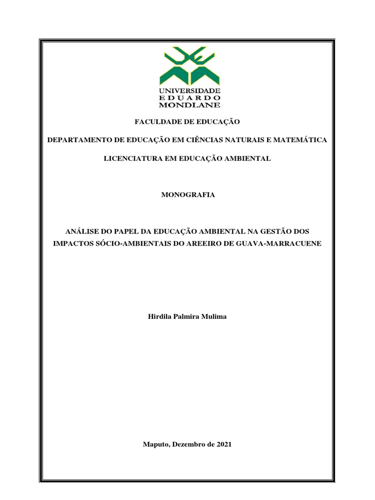 UEM Monografia 2021 - Mulima, Hirdila Palmira | PDF | Ambiente natural ...