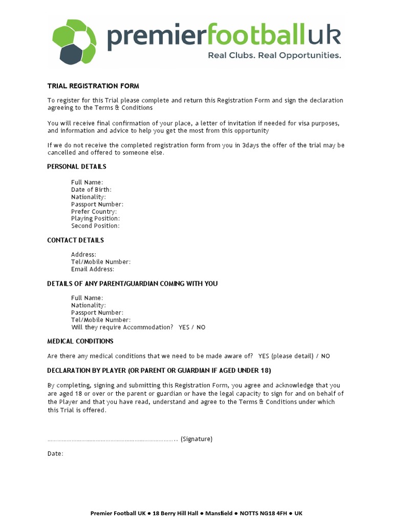 Trial Registration Form: Personal Details | PDF | Law