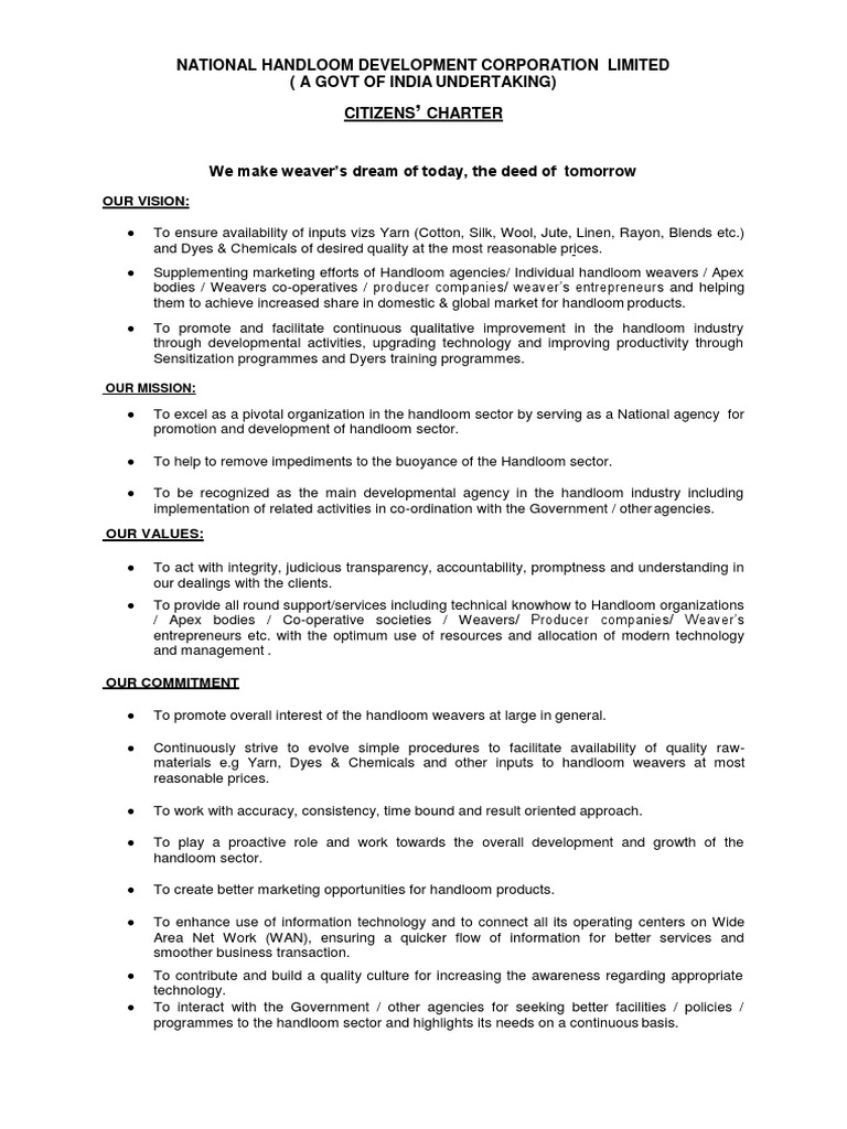 Citizen Charter - Updated - NHDC637638488583441075 | PDF | Yarn | Dyeing