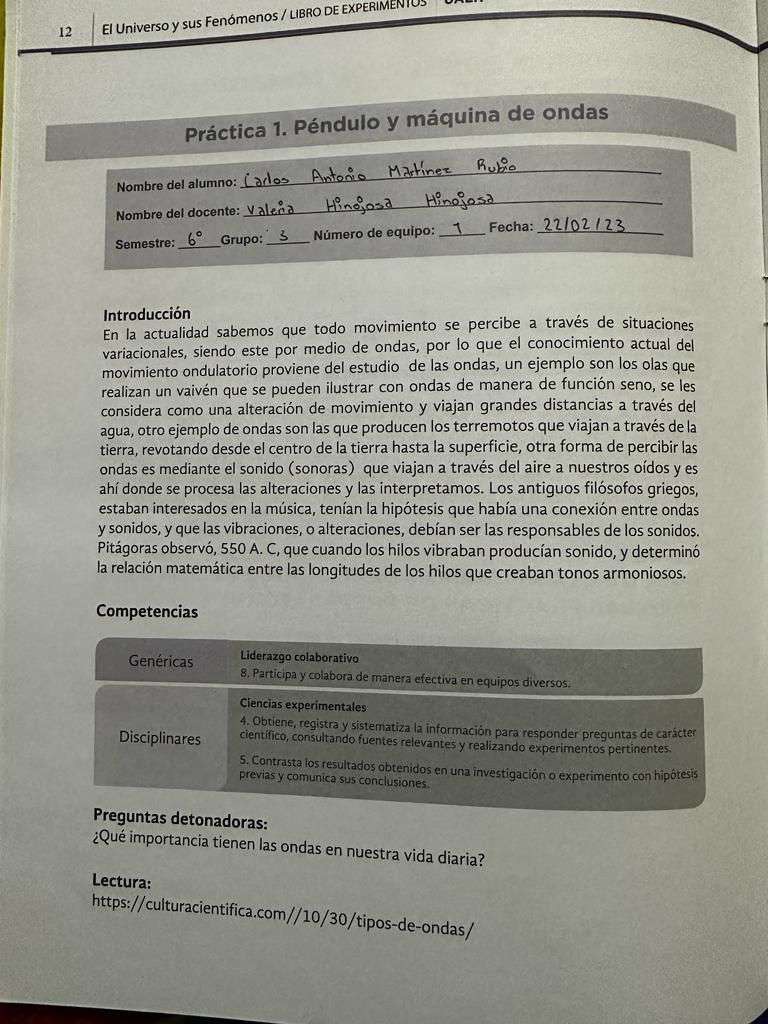 Práctica 1. Péndulo y máquina de ondas | PDF