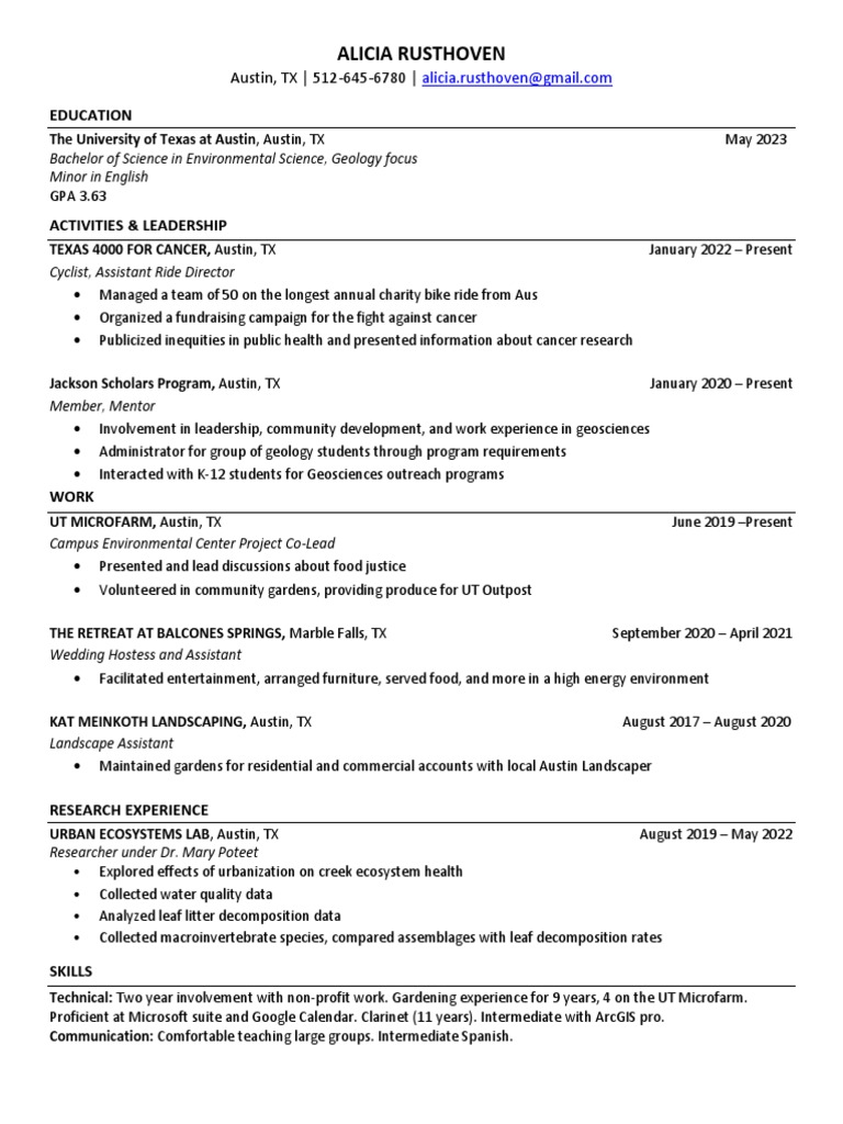 Rusthoven Resume Pease | PDF | Austin