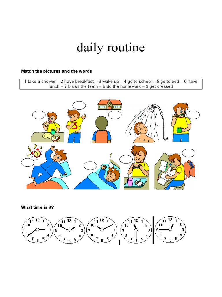 Daily Routine: Match The Pictures and The Words | PDF | Wellness
