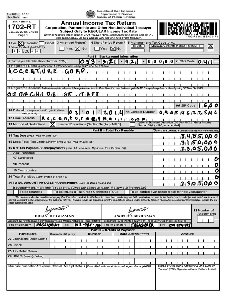 Sample Bir Form - Corporations | PDF | Tax Deduction | Income Tax