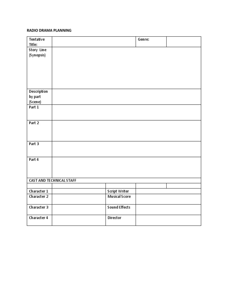 Tentative Title: Genre: Story Line (Synopsis) : Radio Drama Planning | PDF