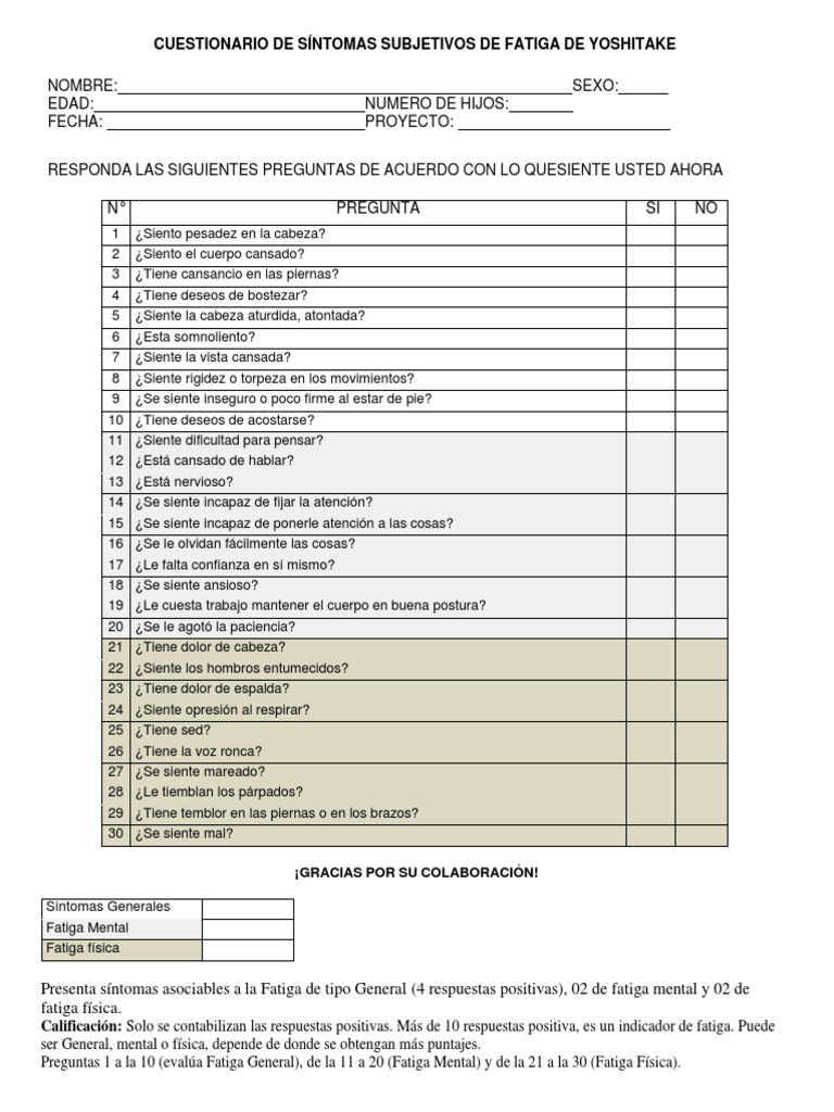 CUESTIONARIO Yoshitake | PDF