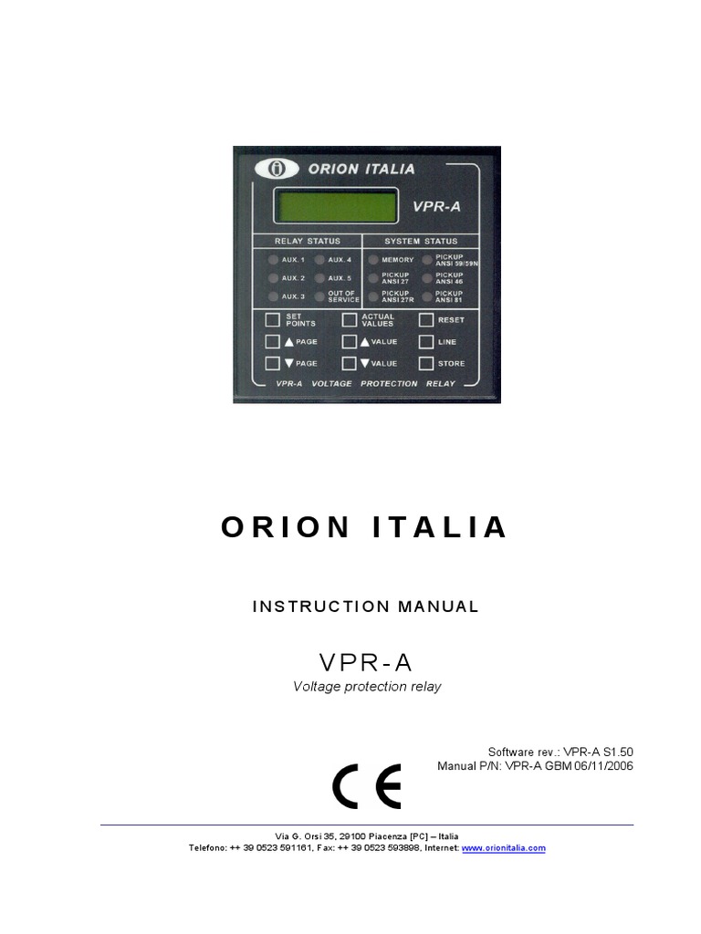 Orion Italia: Vpr-A | PDF | Relay | Alternating Current