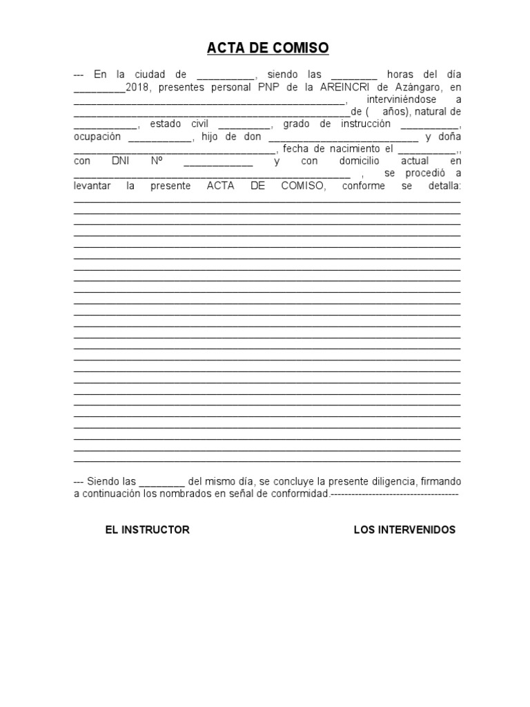 Acta de Comiso en Blanco | PDF