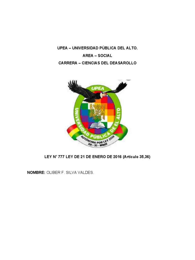 Upea - Universidad Pública Del Alto. Area - Social Carrera - Ciencias ...