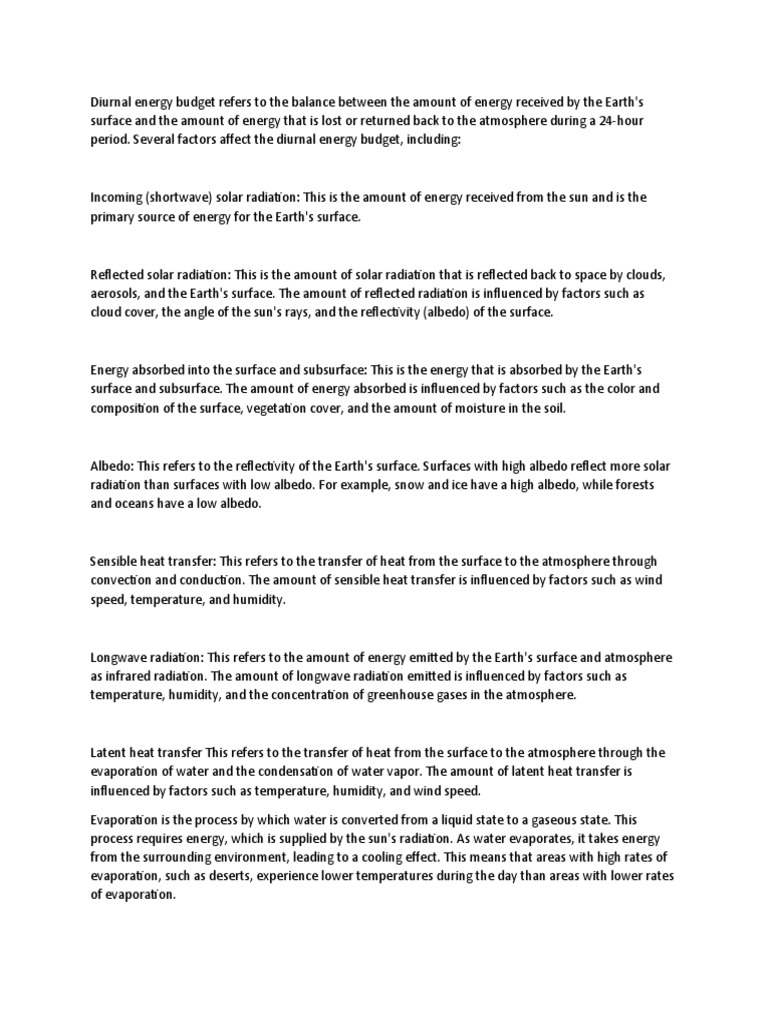 Diurnal Energy Budget Explained | PDF | Precipitation | Atmospheric ...