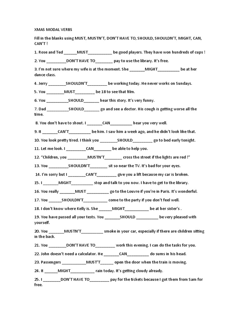 Xmas modal verbs fill in blanks | PDF