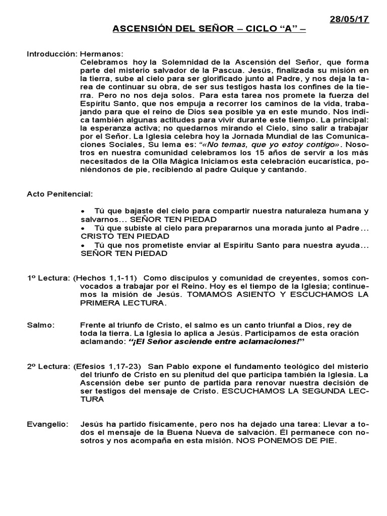 Guión Misa Ascensión Del Señor Descargar Gratis Pdf Eucaristía