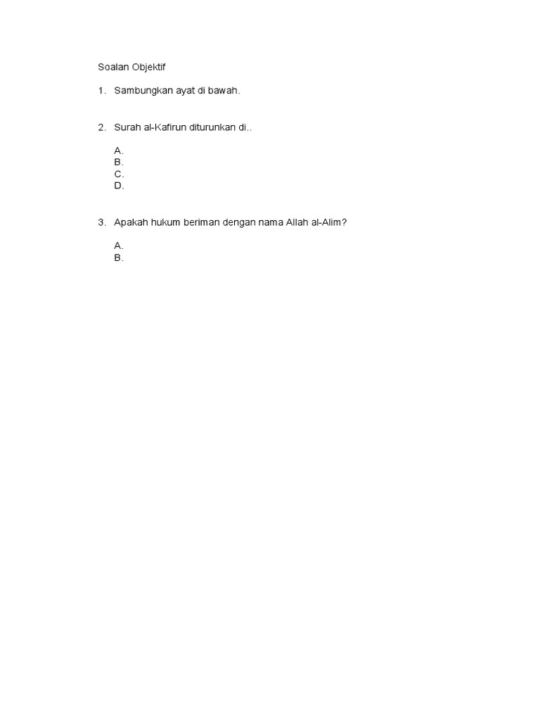 Soalan Objektif 1. Sambungkan Ayat Di Bawah | PDF