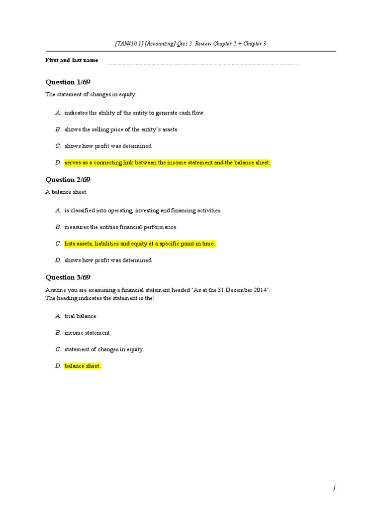 Accounting Fundamentals Quiz Assessing Understanding Of Financial