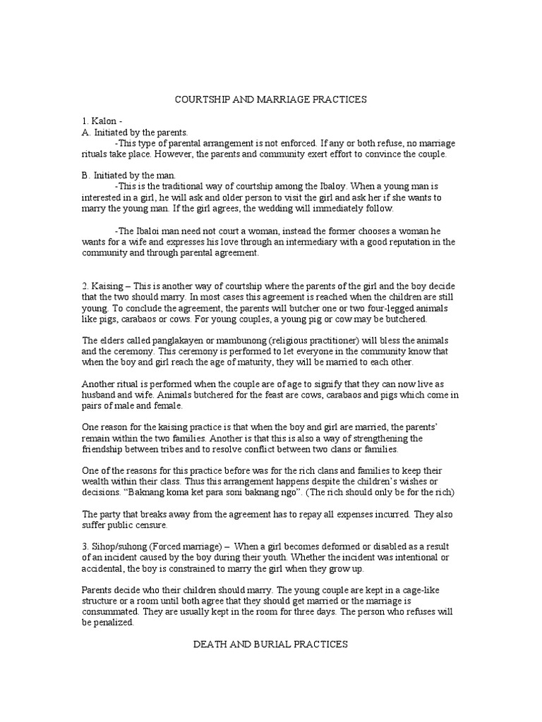 Ibaloi Courtship and Marriage Practices | PDF | Burial | Marriage