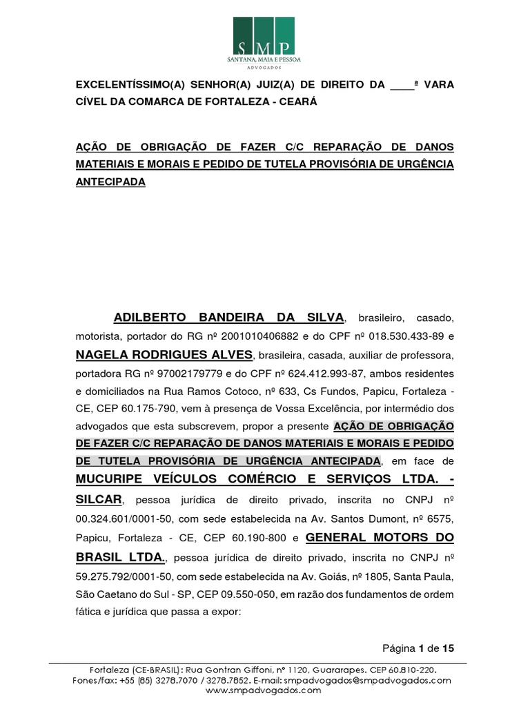 Petição Inicial Indenizatória Veículo Gm Pdf Airbag Indenização