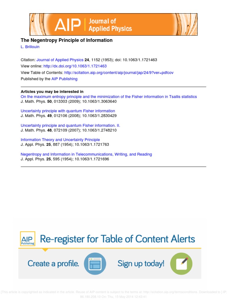 Brillouin - The Negentropy Principle of Information | PDF | Entropy ...