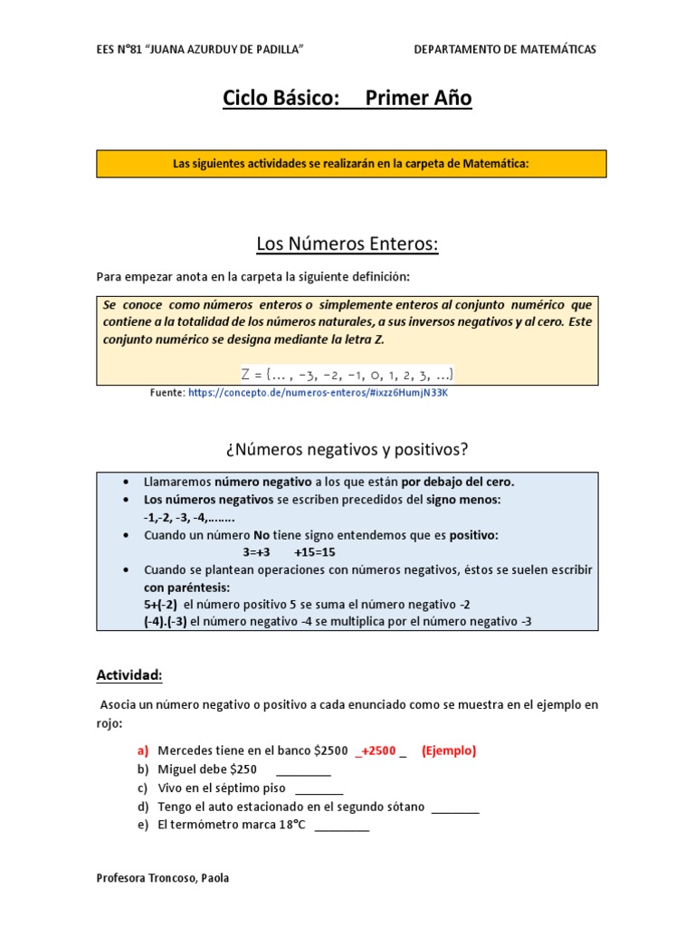 Introducción a los Números Enteros | PDF | Entero | Números