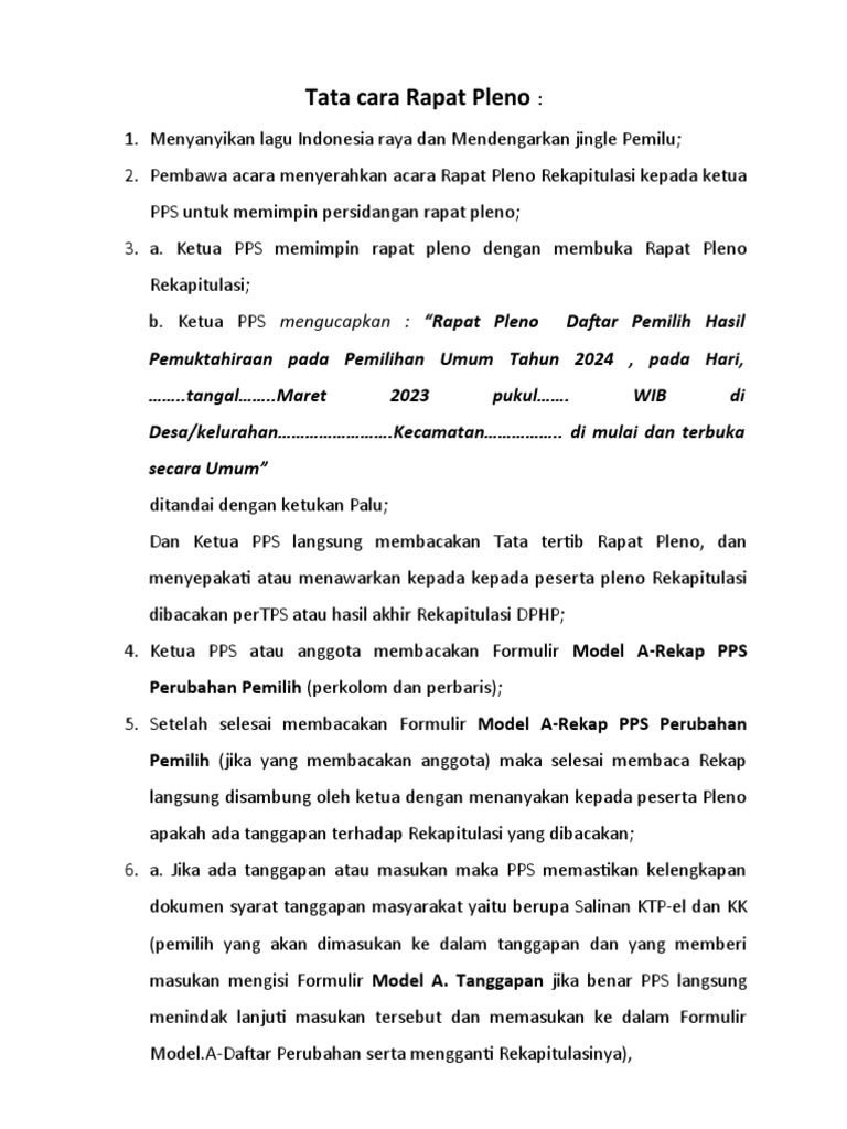 Tata Cara Rapat Pleno DPHP | PDF
