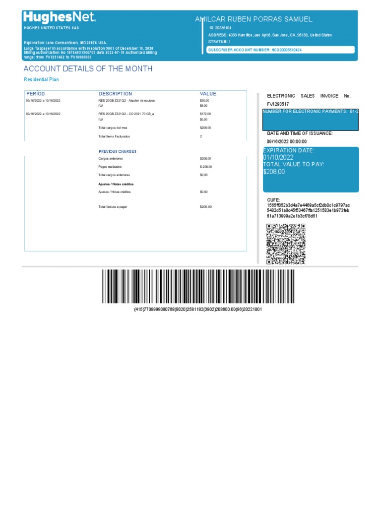 Factura Hughesnet | PDF | Payments | Money