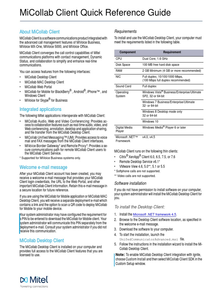Micollab Client Quick Reference Guide | PDF | Application Software ...