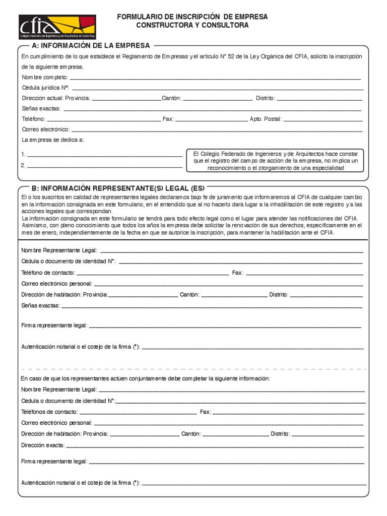 CFIA - Solicitud-Inscripcion-De-Empresa | PDF | Justicia | Crimen y violencia