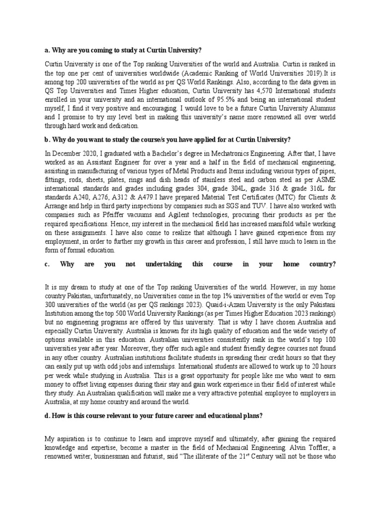 Curtin University Genuine Student Form First Page | PDF | Internship ...