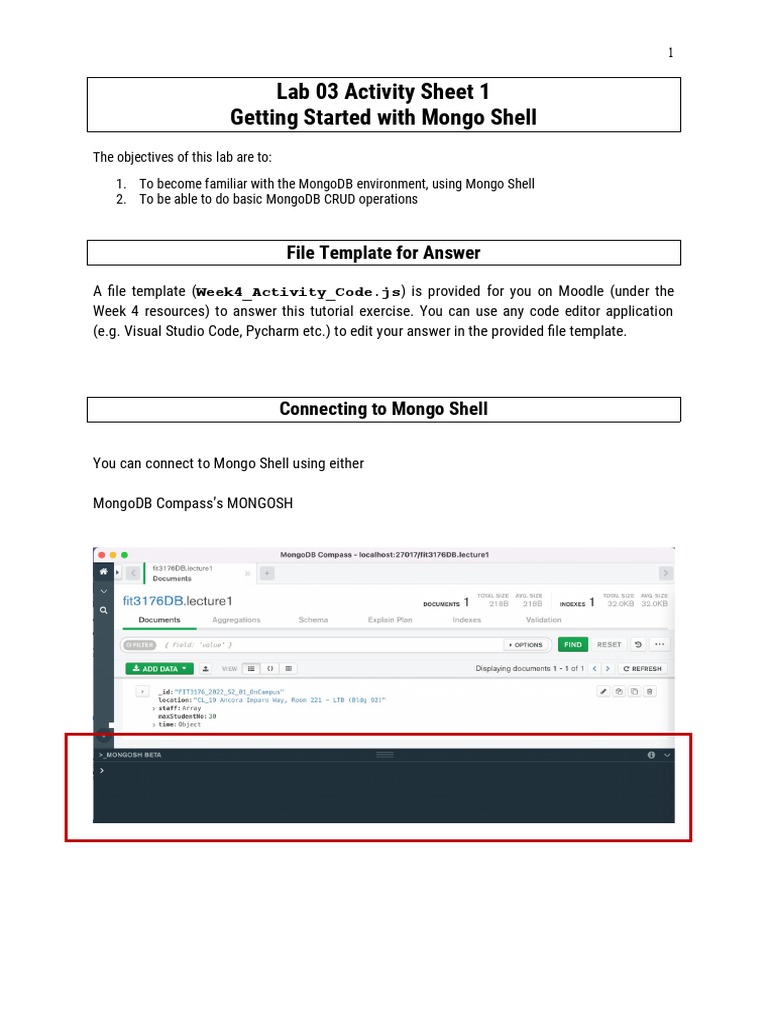 FIT3176 W4 Lab 03 Activity Sheet 1 MongoDB CRUD | PDF | Computer Engineering | Software Engineering