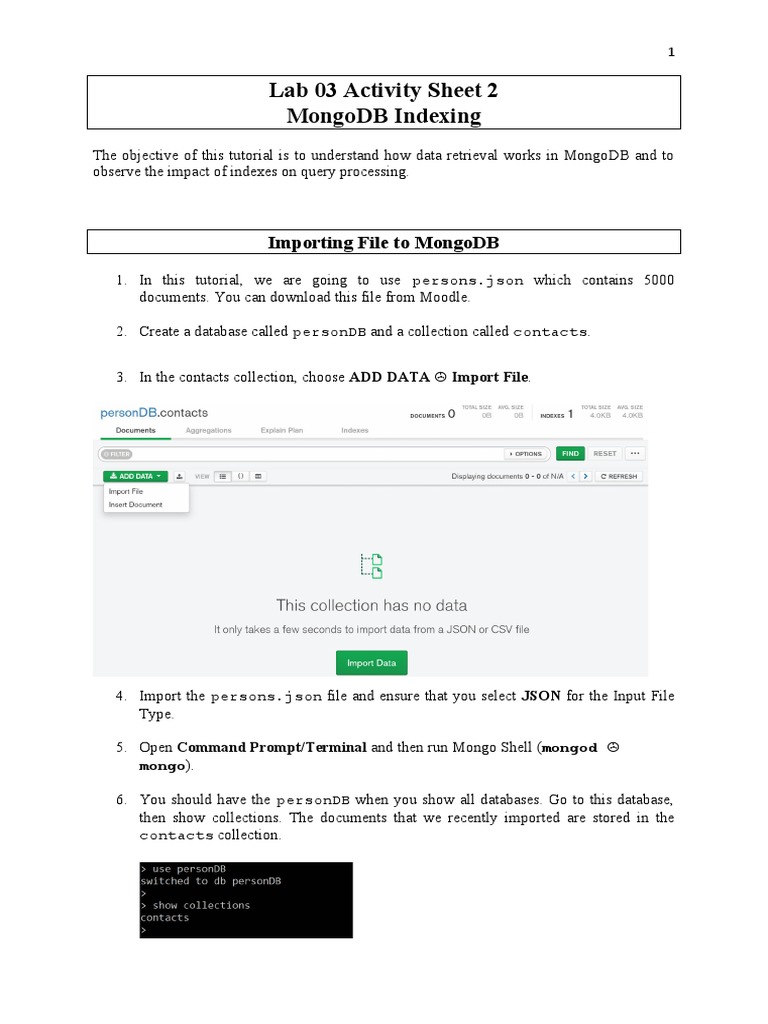 Fit3176 W4 Lab 03 Activity Sheet 2 Mongodb Indexing Pdf Database Index Mongo Db 