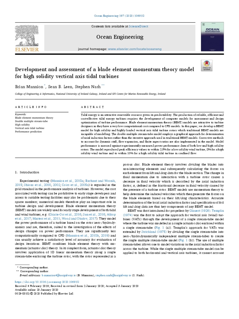 Development and Assessment of A Blade Element Momentum Theory Model For High Solidity Vertical ...