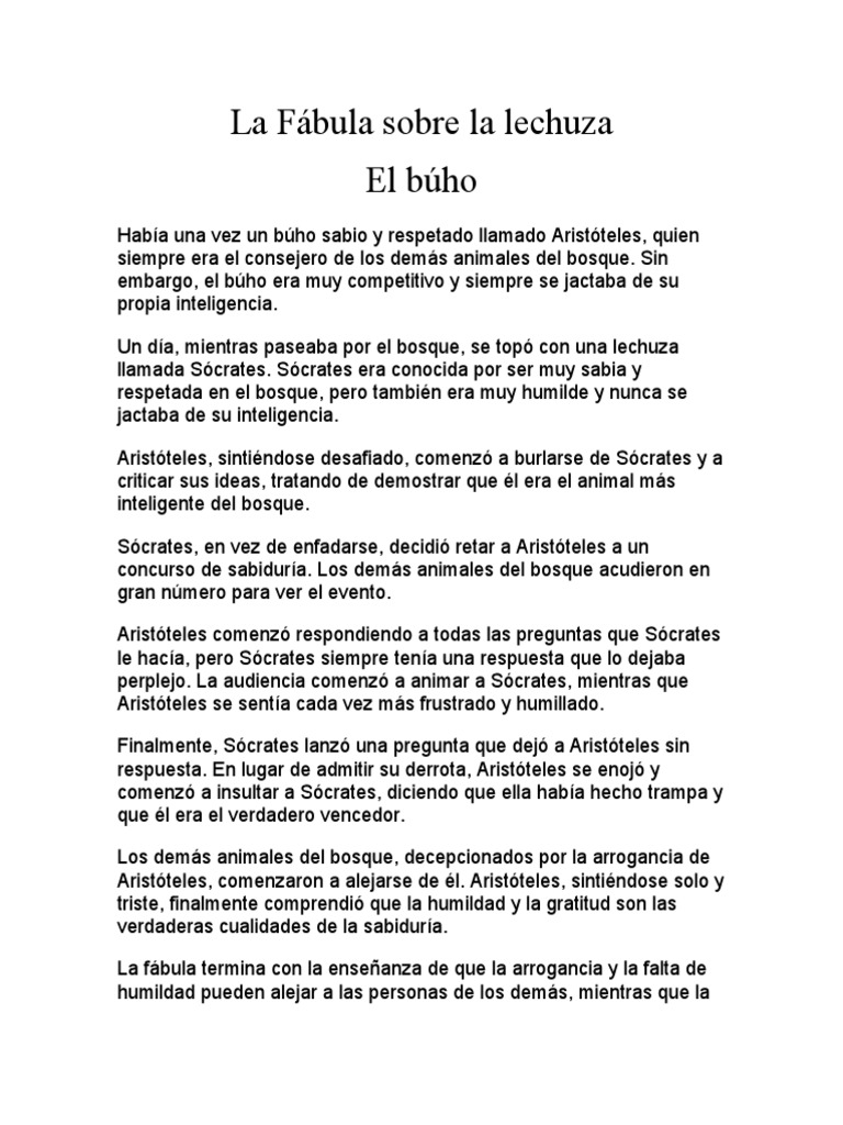La Fábula Sobre La Lechuza Word Pdf