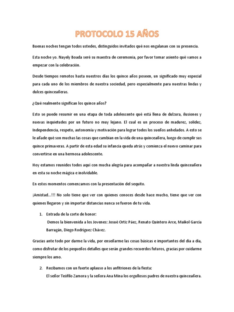 Protocolo 15 Años | Descargar gratis PDF | Ceremonias