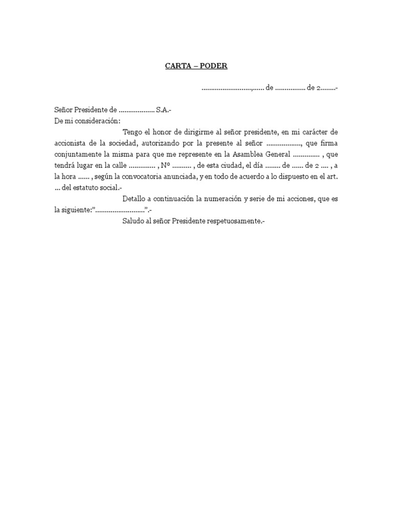 Solicitud de poder de representación para la Asamblea General de Accionistas | PDF