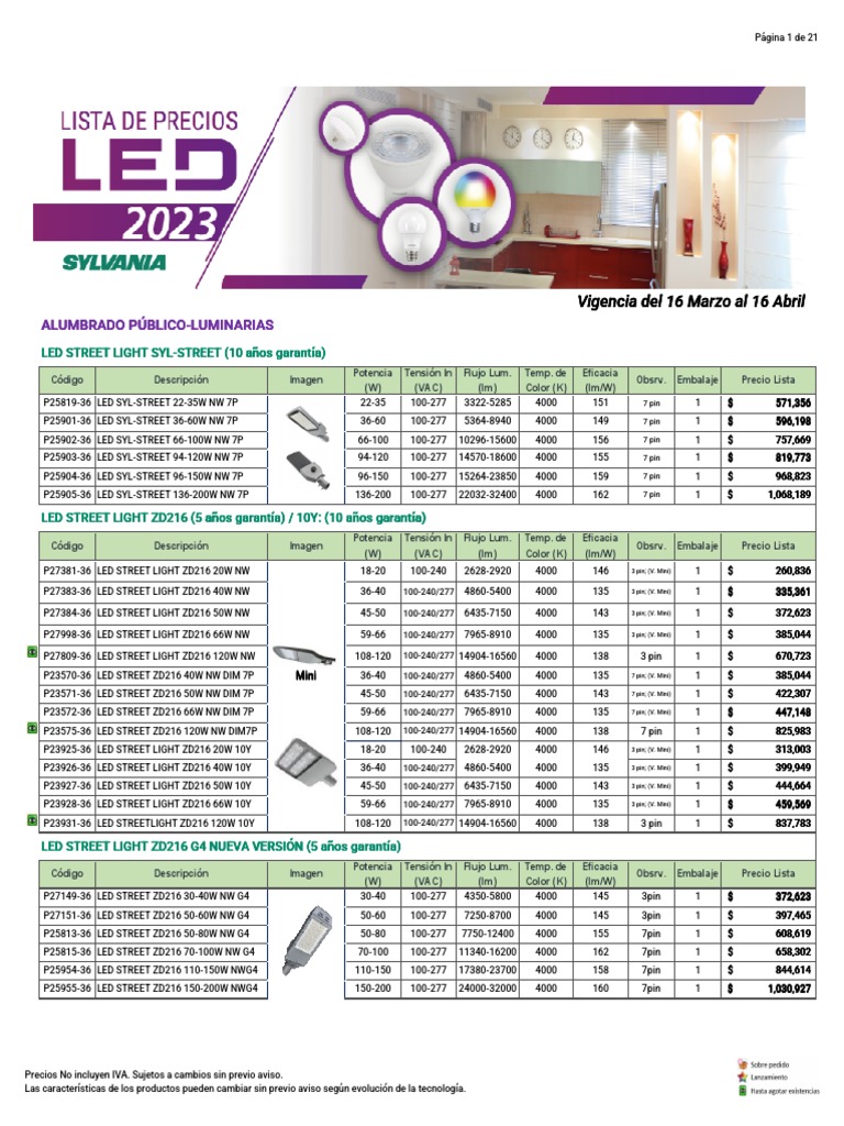 Lista Precios Leds 16 Marzo Al 16 Abril 2023 | PDF | Diodo emissor de ...