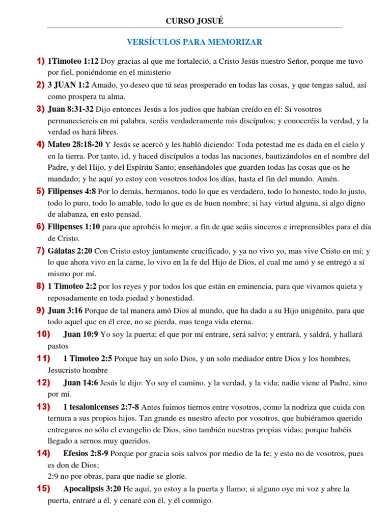 Curso Josué Versículos para Memorizar | PDF | Contenido bíblico | Creencia religiosa y doctrina