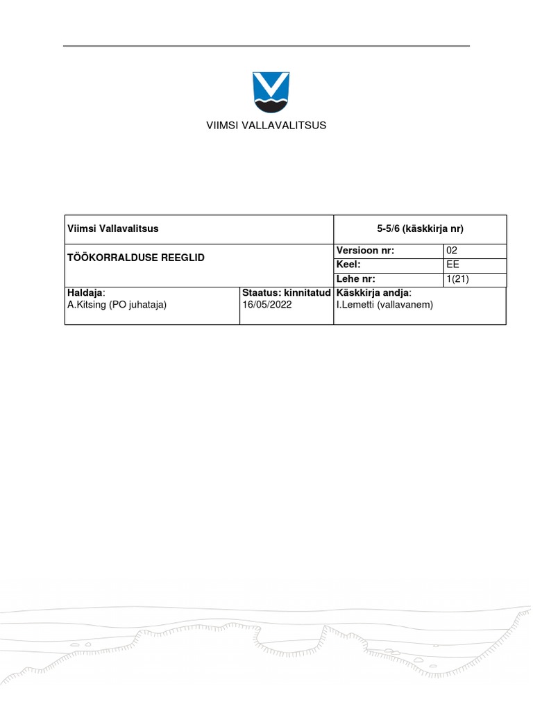 Töökorralduse reeglid_Viimsi vallavalitsus_2022 | PDF