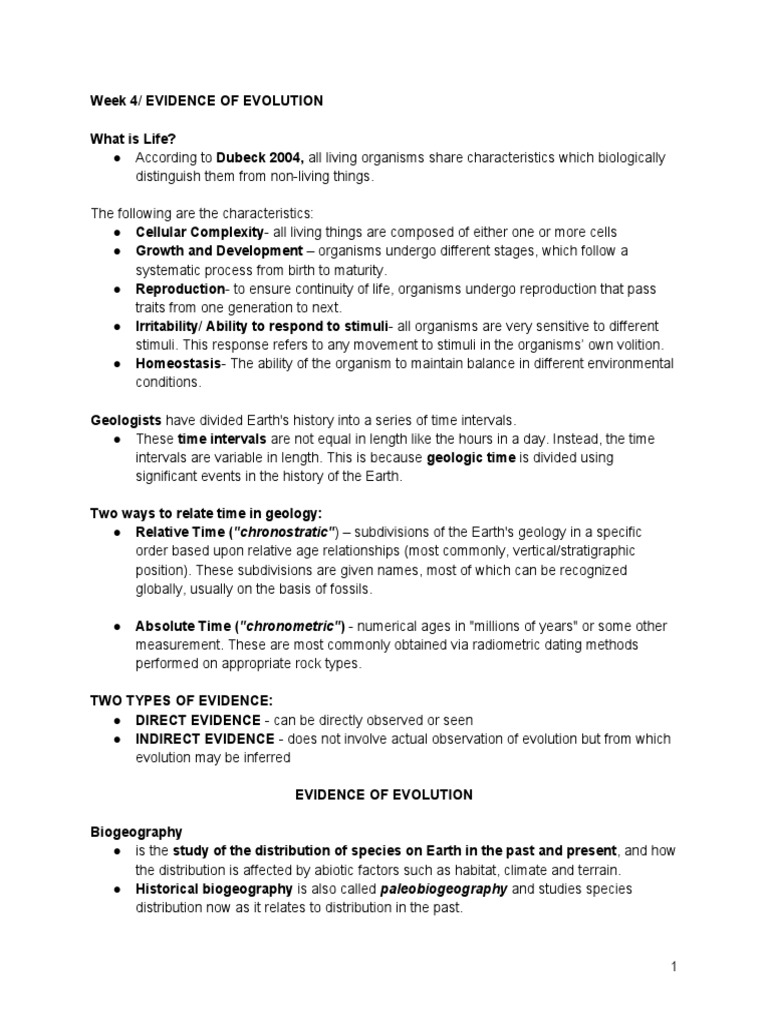 Week 4 - EVIDENCE OF EVOLUTION | PDF | Biogeography | Evolution