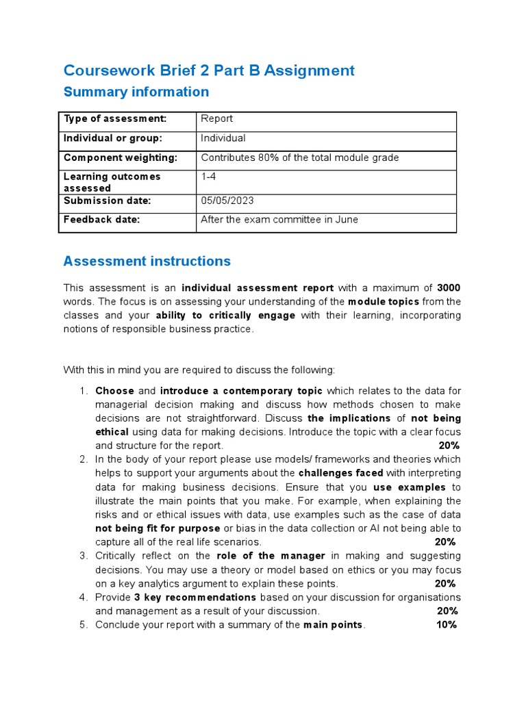 Coursework Brief 2 Part B Assignment BMGT7073 | PDF | Turnitin | Data Coursework Brief 2 Part B Assignment BMGT7073 | PDF | Turnitin | Data