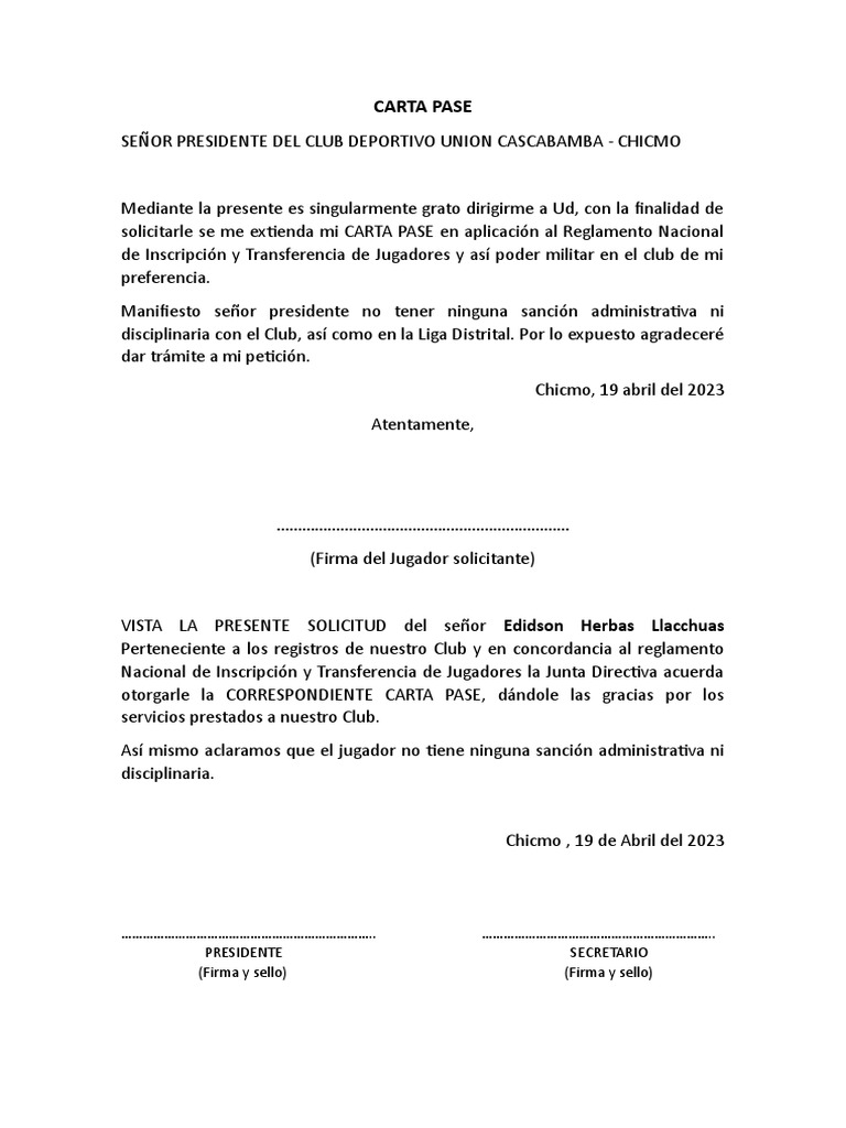 Carta Pase | PDF