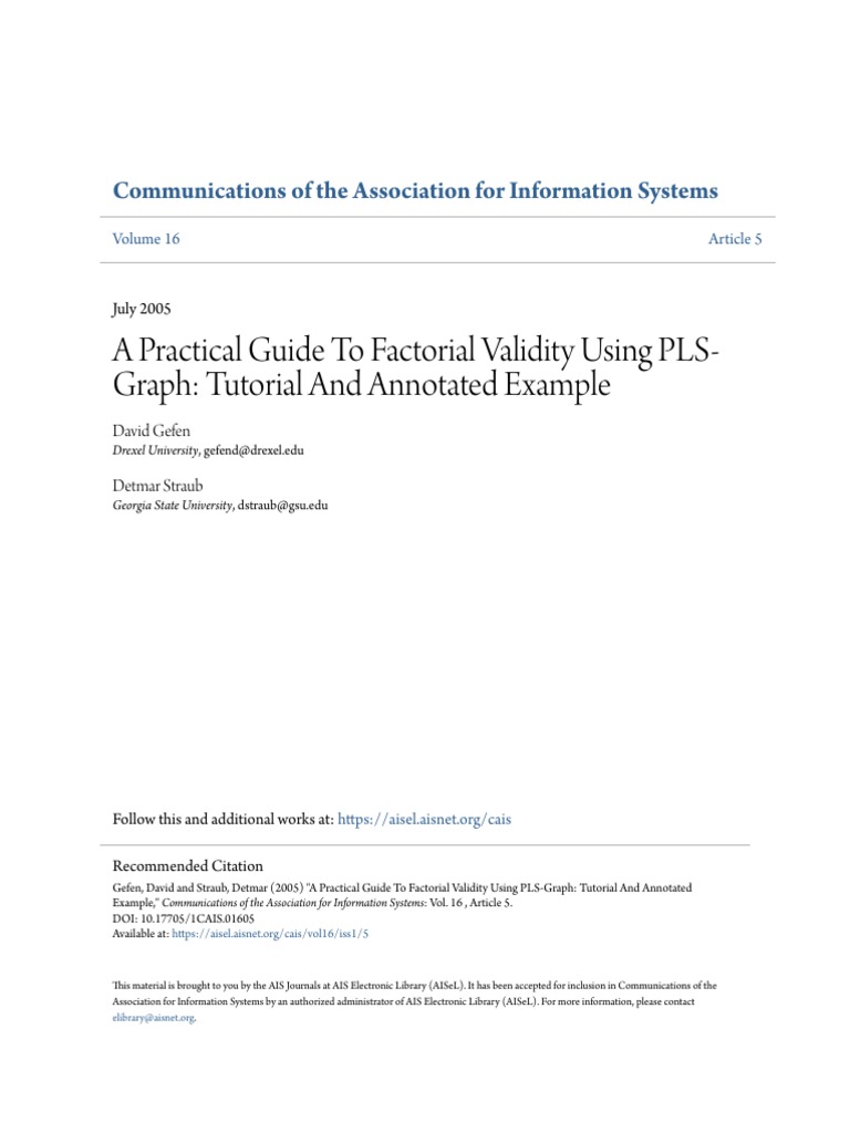 A Practical Guide To Factorial Validity Using Pls Graph Tutorial