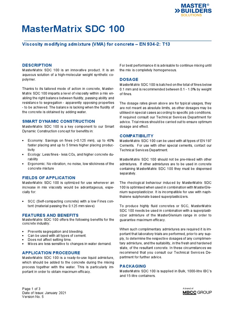 Mastermatrix SDC 100 Tds | PDF | Concrete | Materials