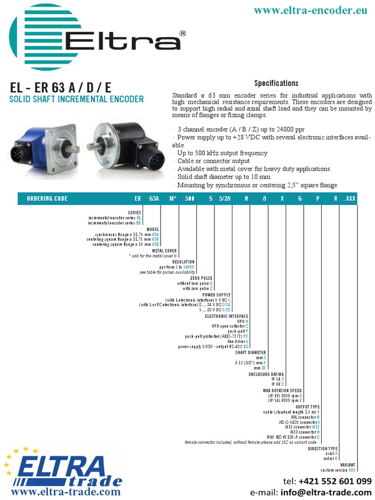 El - Er 63 A / D / E: Solid Shaft Incremental Encoder | Download Free PDF | Electrical Connector ...