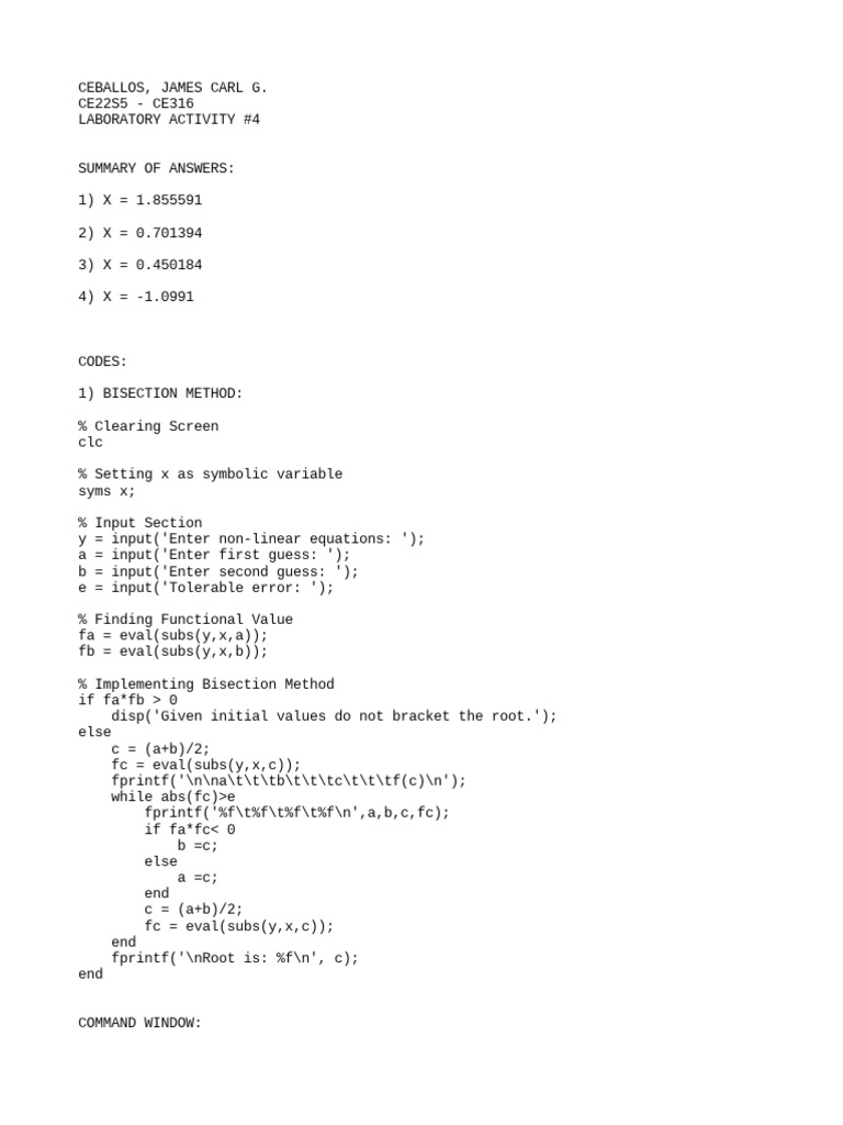 Laboratory Activity #4 Numsol | PDF | Software Engineering | Numerical Analysis
