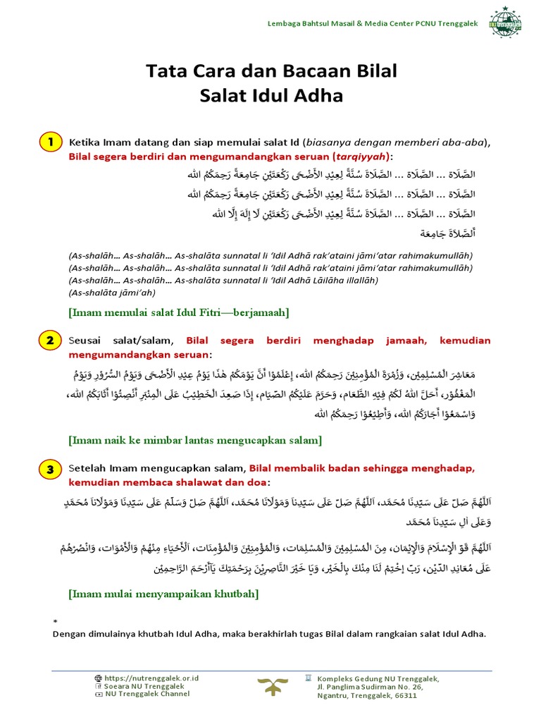 Tata Cara Dan Bacaan Bilal Idul Adha NU Trenggalek | PDF