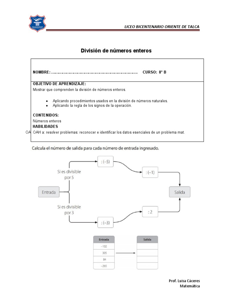 Cálculo de salidas en divisiones enteras | PDF