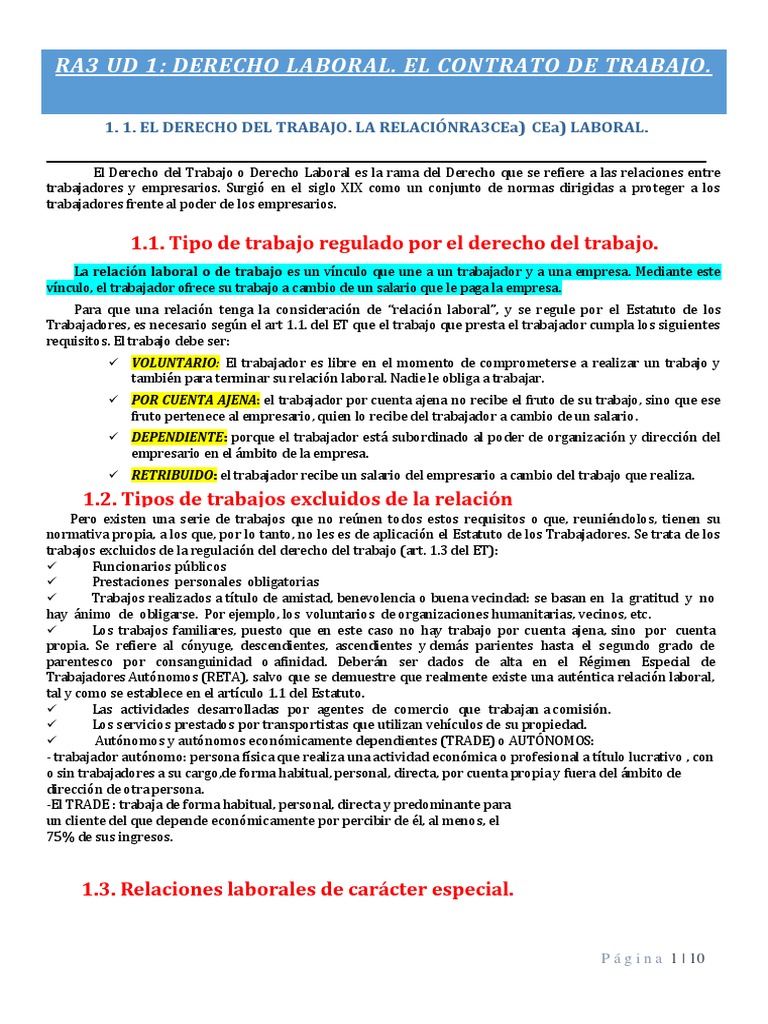 Ud1 Derecho Laboral. El Contrato de Trabajo | PDF | Derecho laboral | Trabajo temporal
