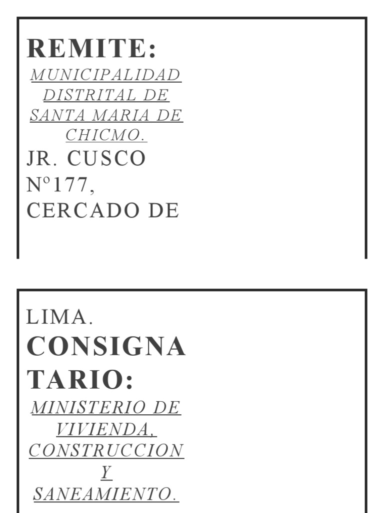 Remite:: Municipalidad Distrital de Santa Maria de Chicmo | PDF
