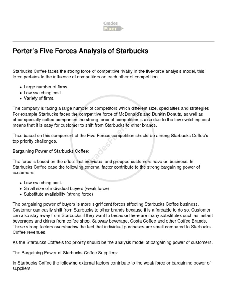 Porter's Five Forces Analysis of Starbucks | PDF | Starbucks | Supply Chain