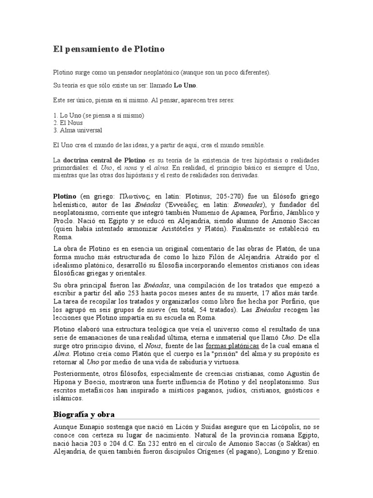 El Pensamiento de Plotino | PDF | neoplatonismo | Metafísica